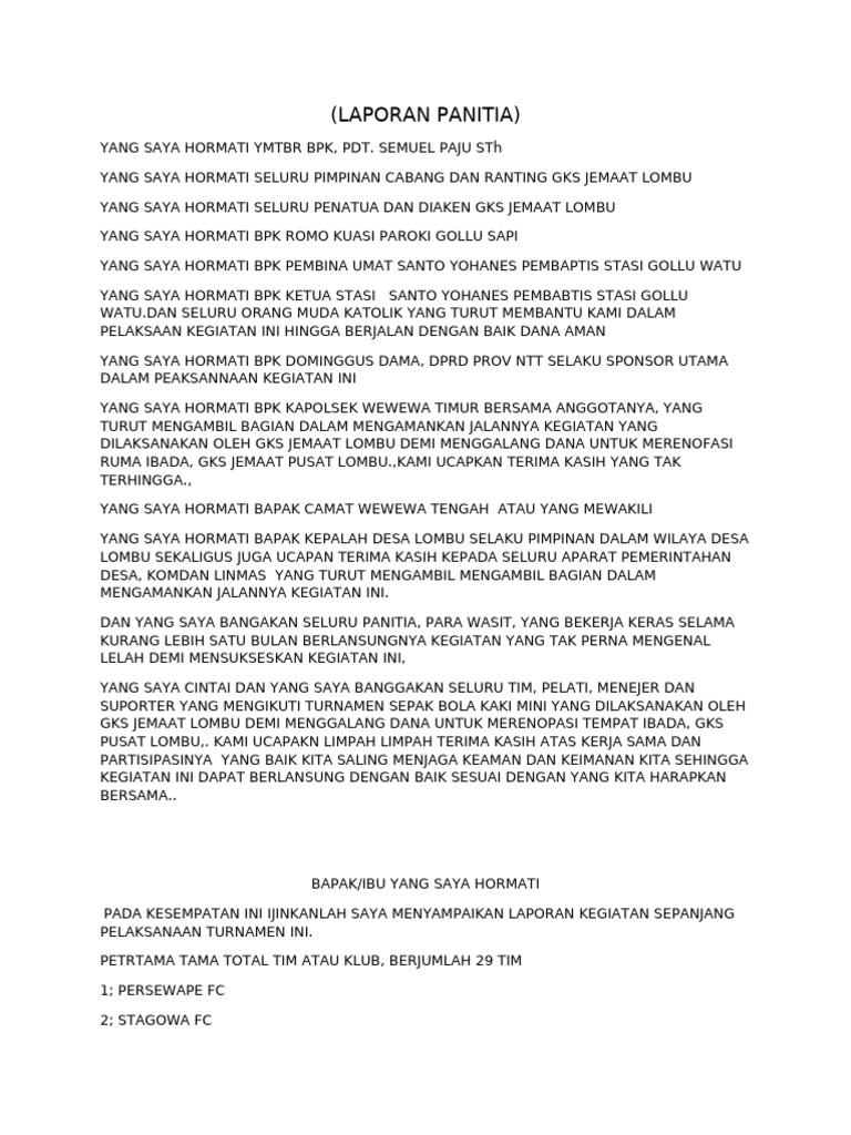 Laporan Turnamen Sepak Bola GKS Lombu | PDF