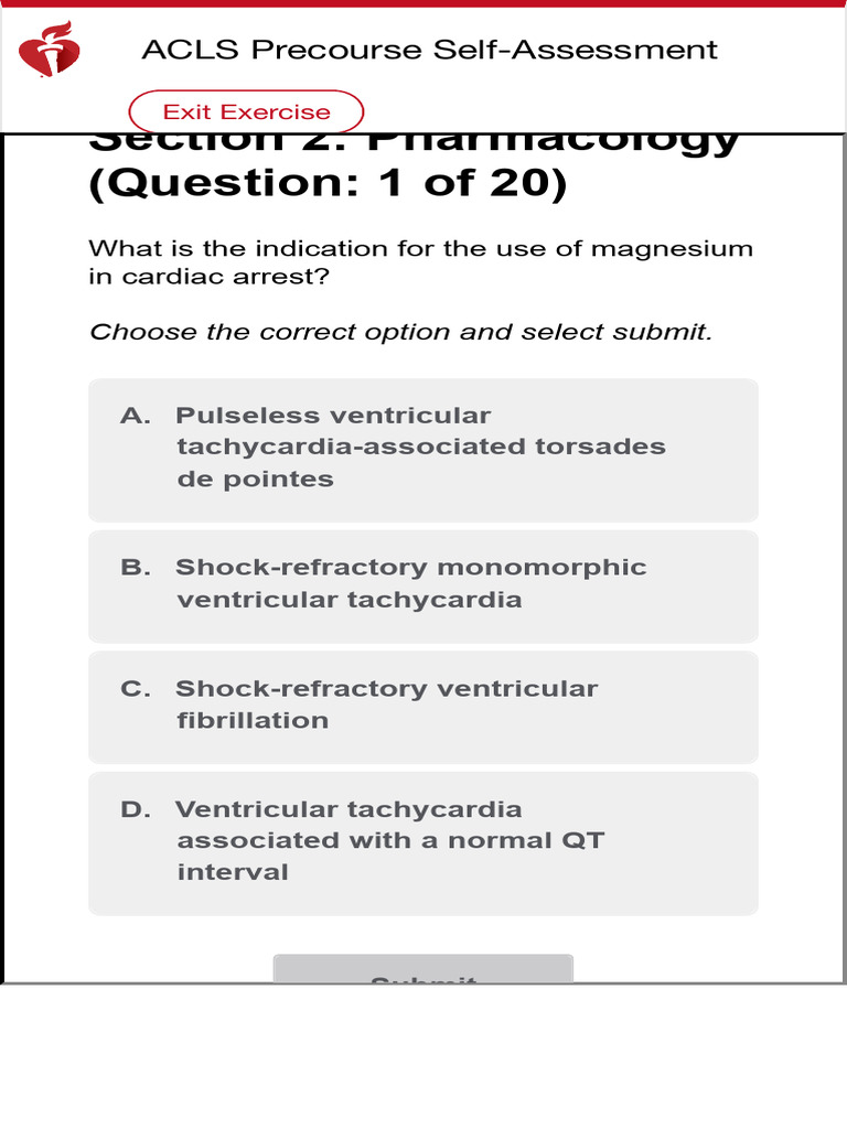 AHA ELearning ACLS Precourse Self-Assessment | PDF