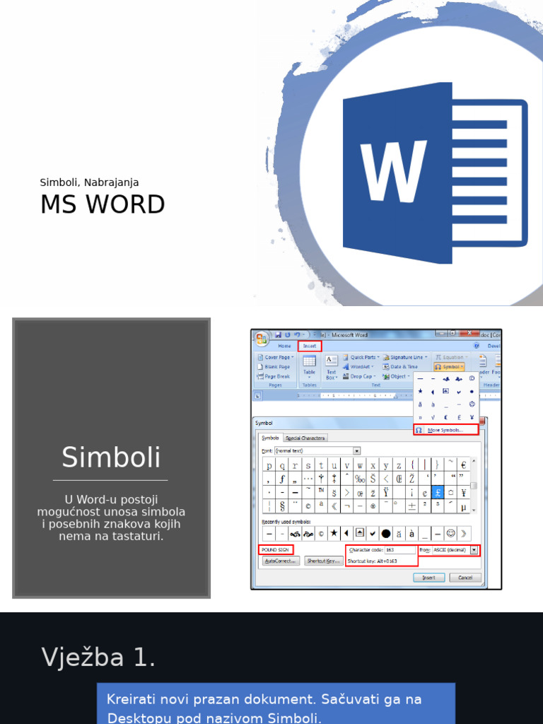 MS WORD - Simboli, Nabrajanja | PDF
