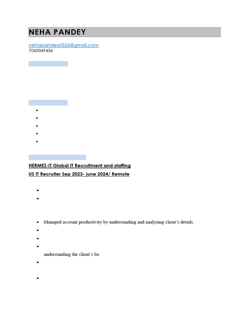 Neha Saved Resume - Docx Pandey | PDF | Recruitment | Customer ...