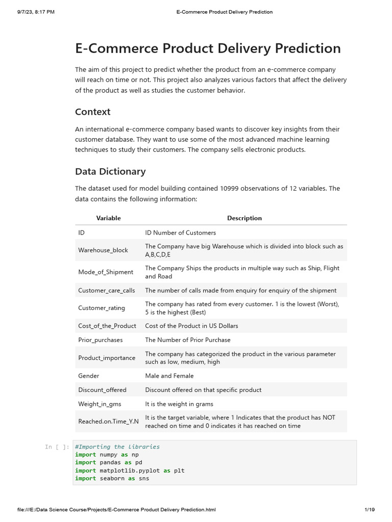 E-Commerce Delivery Prediction Analysis | PDF | Data Analysis | Machine ...