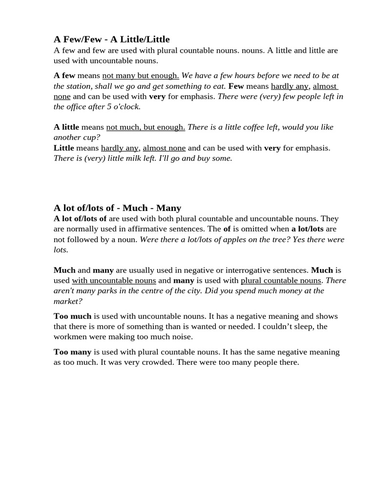 Understanding Few vs. A Few and Much vs. Many | PDF