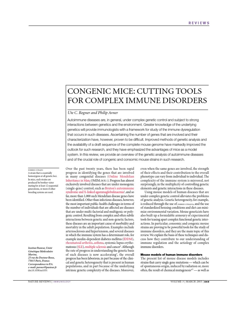 Congenic Mice: Cutting Tools For Complex Immune Disorders: Ute C ...