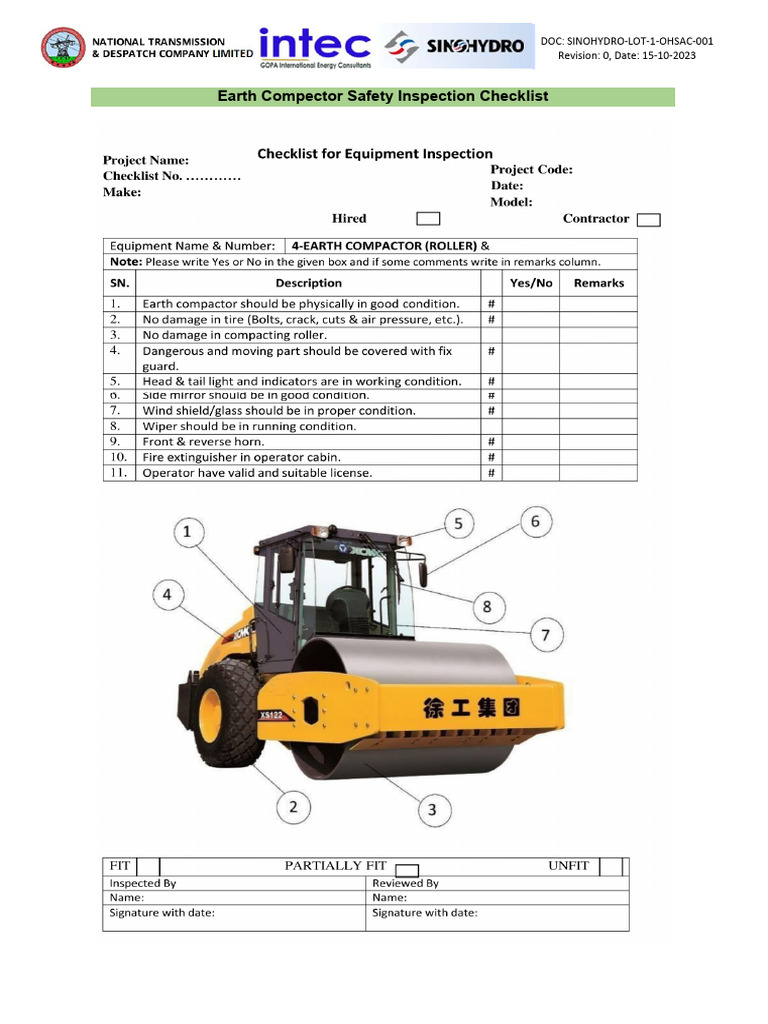 Earth Compector Safety Inspection Checklist | PDF