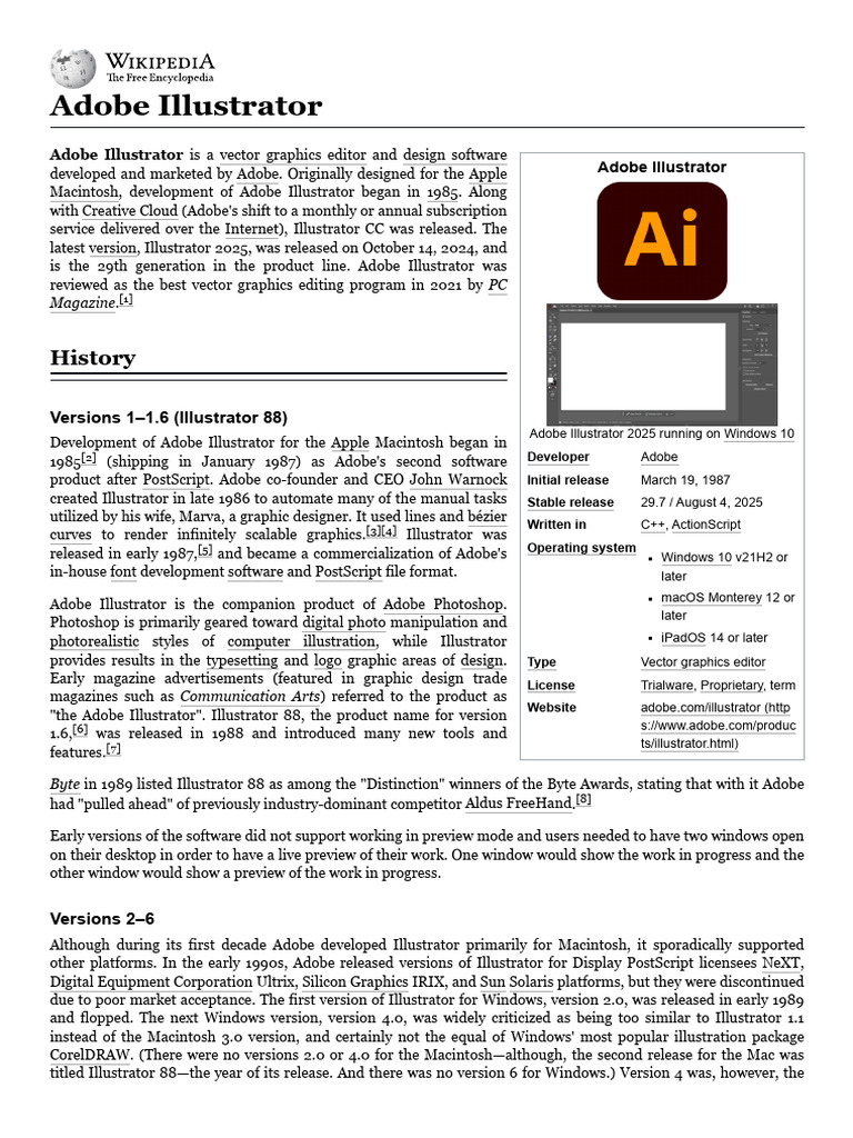 Adobe Illustrator - Wikipedia | PDF | Adobe Illustrator | Computer Graphics