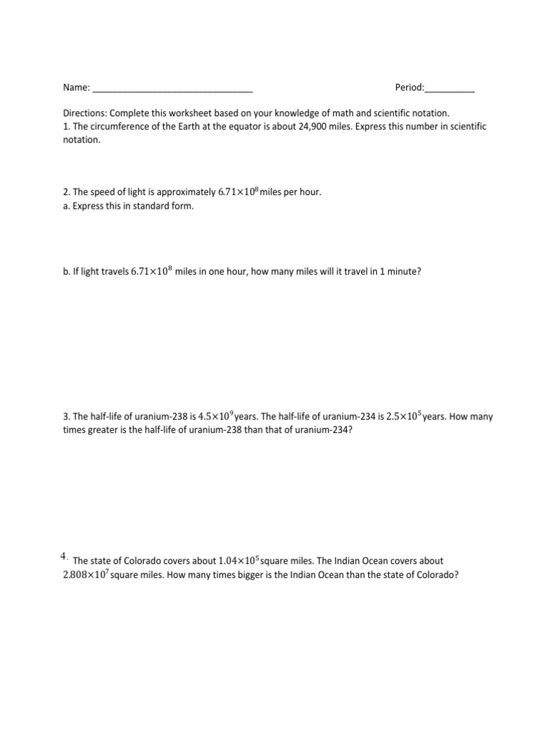 Scientific Notation Word Problems | PDF