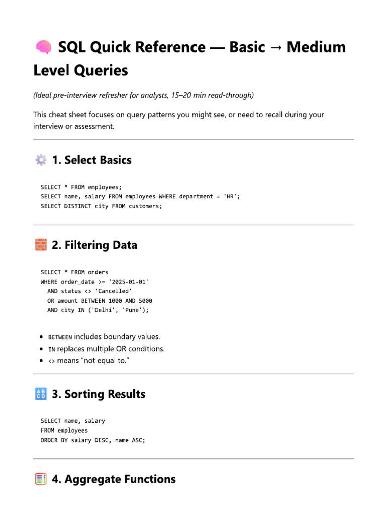 SQL Queries Quick Look&Learn | PDF