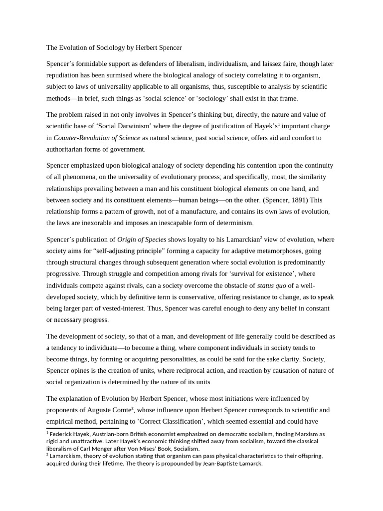 The Evolution of Sociology by Herbert Spencer | PDF | Evolution ...