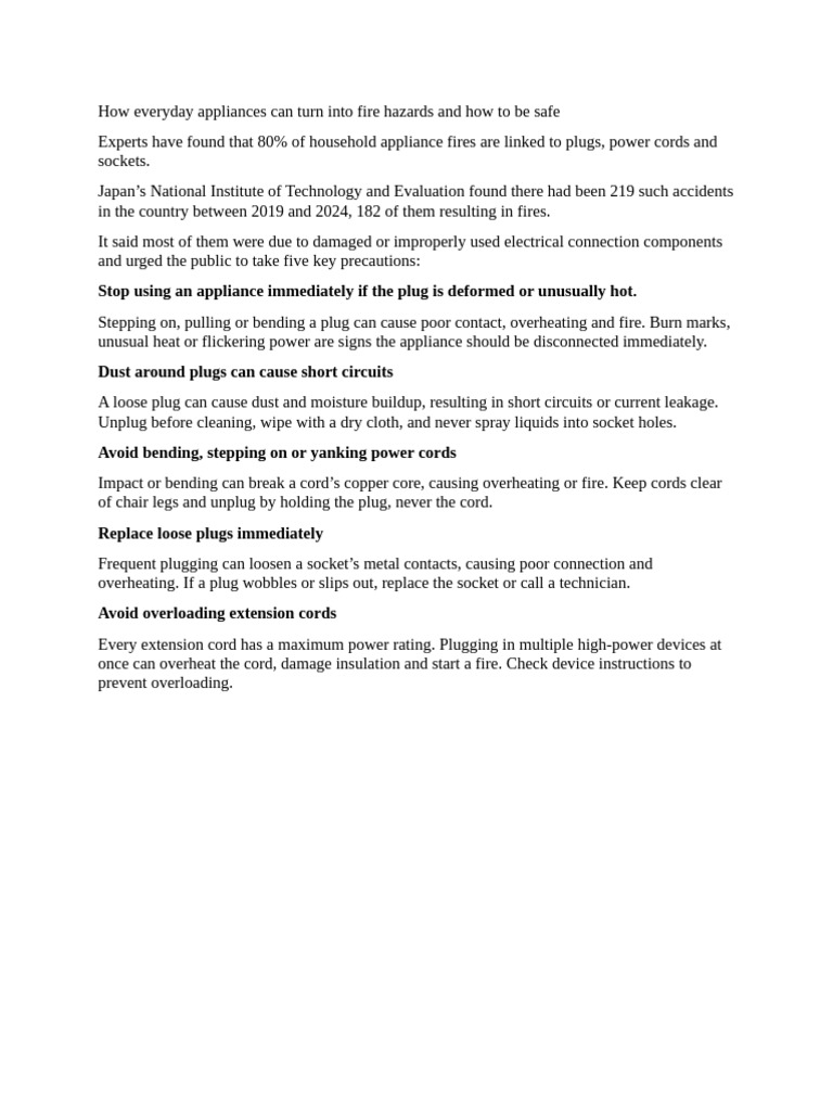 Preventing Appliance Fire Hazards | PDF