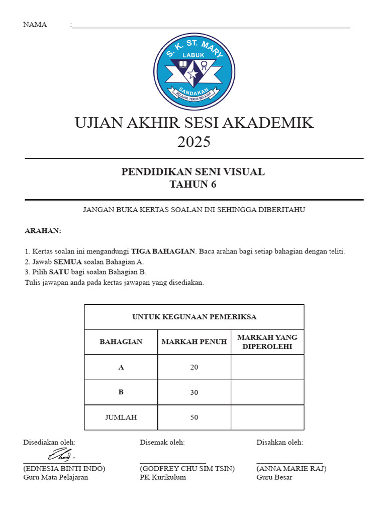 Uasa 2025 PSV Tahun 6 | PDF