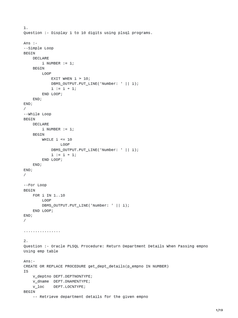 Top 30 Oracle PL - SQL Interview Questions and Answers | PDF | Pl/Sql ...