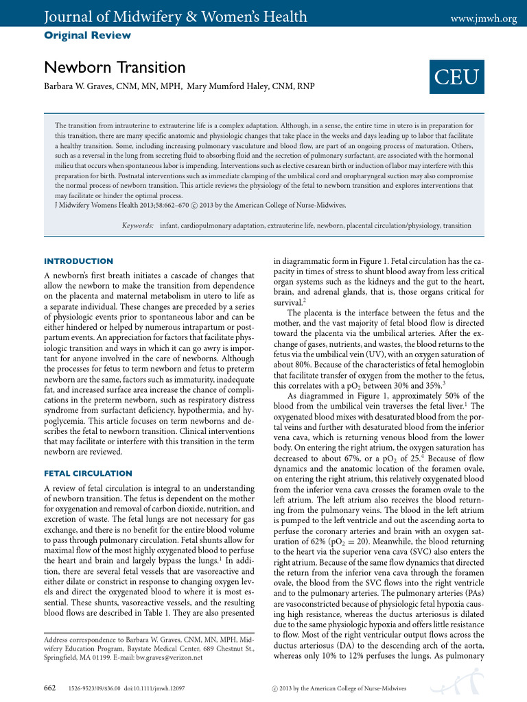 Newborn Transition Physiology Explained | PDF | Fetus | Atrium (Heart)