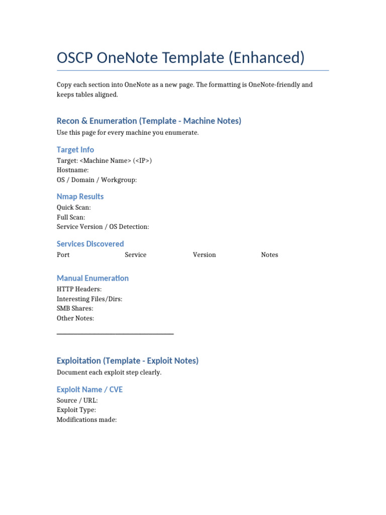 OSCP OneNote Template for Penetration Testing | PDF