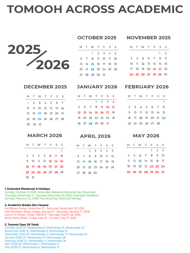 Tomooh Across Academic Calendar 2025 26 | PDF | Workweek And Weekend ...