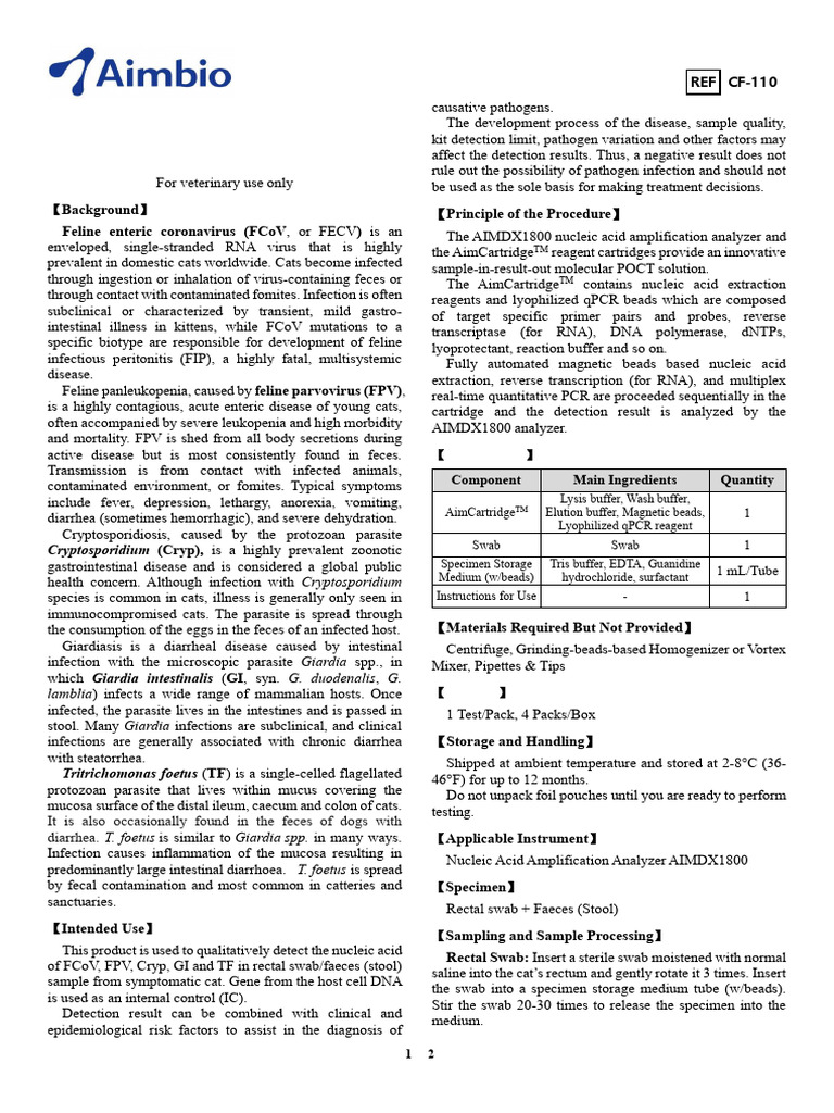 Feline Gastrointestinal Pathogen Detection Kit | PDF | Real Time ...