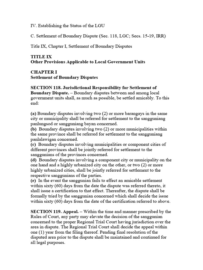 LGU Boundary Dispute Settlement Guide | PDF | Jurisdiction | Separation ...