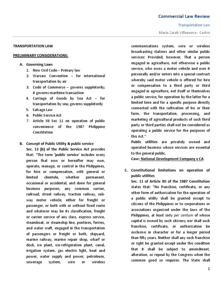 Commercial Law Review: Maria Zarah Villanueva - Castro | PDF | Common ...