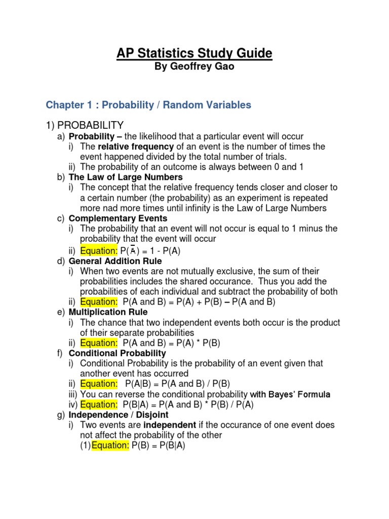 AP Statistics Study Guide | PDF | Correlation And Dependence | Errors ...