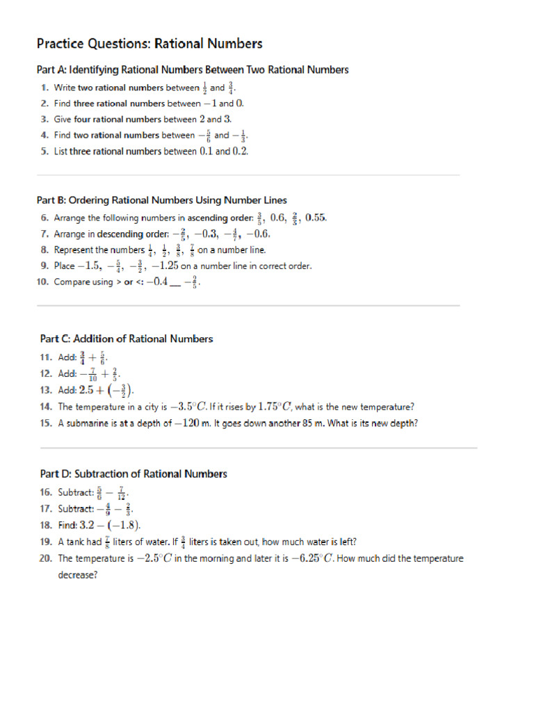 Rational Numbers Question 1 | PDF