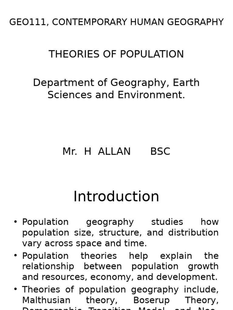 Geo111, Theories of Population | PDF | Economies | Natural Environment