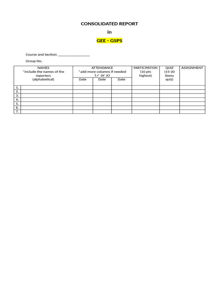 Gee Gsps Consolidated Report Template Pdf