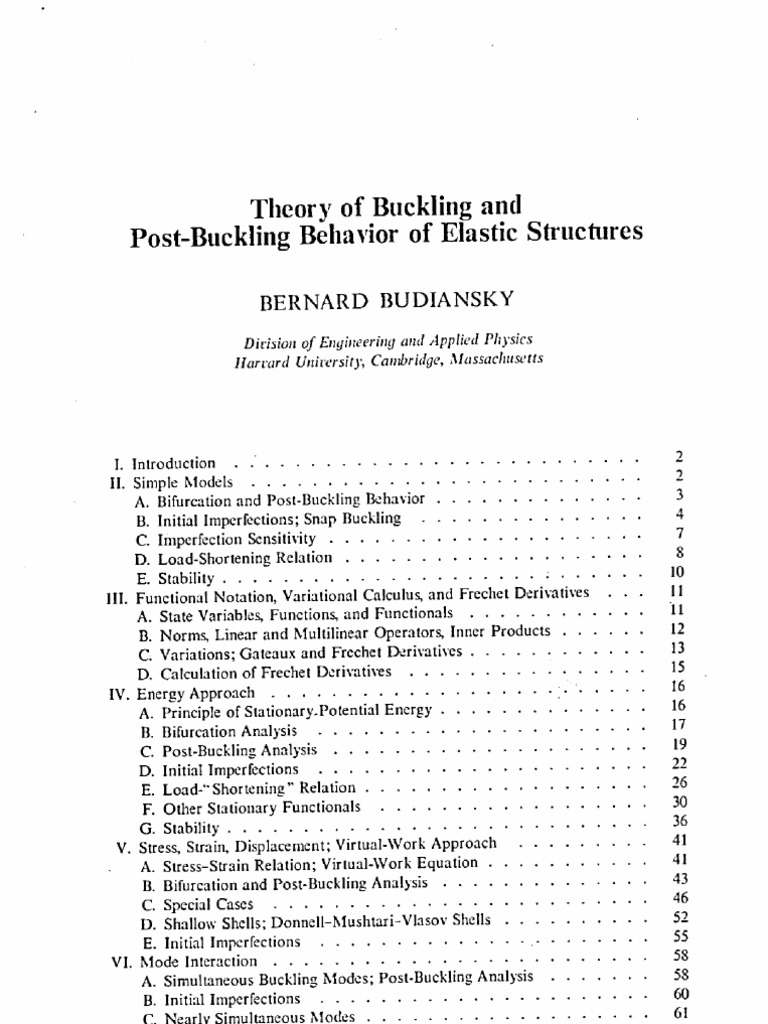 Theory of Buckling and Post-Buckling Behavior of Elastic Structures | PDF