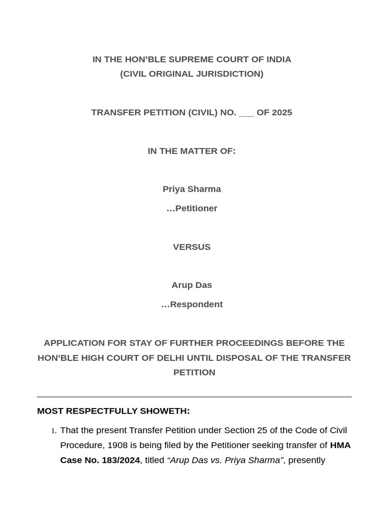 Application For Stay of Further Proceedings Before The Hon'ble High ...