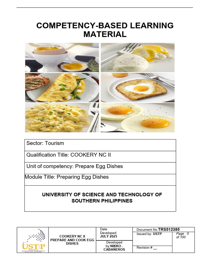 Prepare and Cook Egg Dishes Module | PDF | Recipe | Cooking