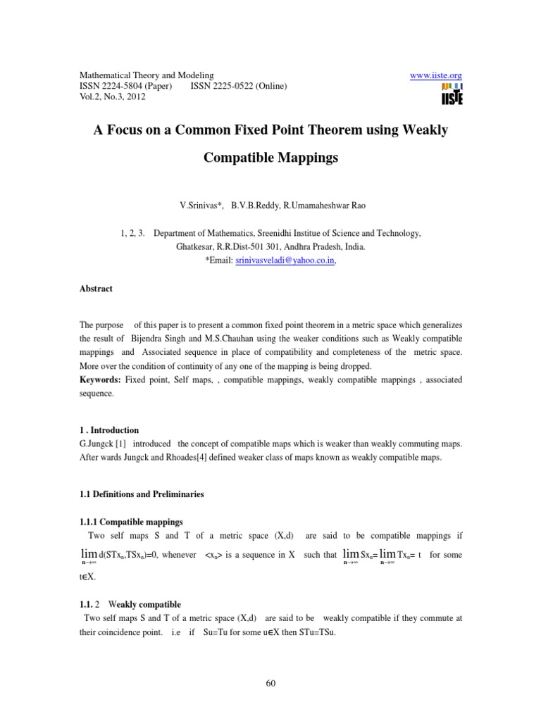 11a Focus On A Common Fixed Point Theorem Using Weakly Compatible Mappings Pdf Natural