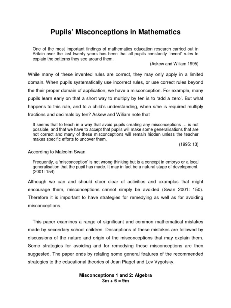 Maths Misconceptions | PDF | Constructivism (Philosophy Of Education ...
