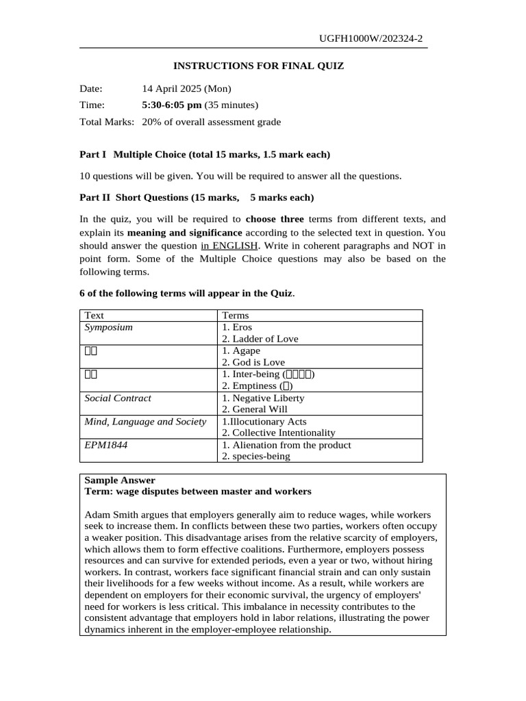 Instruction For Final Quiz - UGFH1000M | PDF