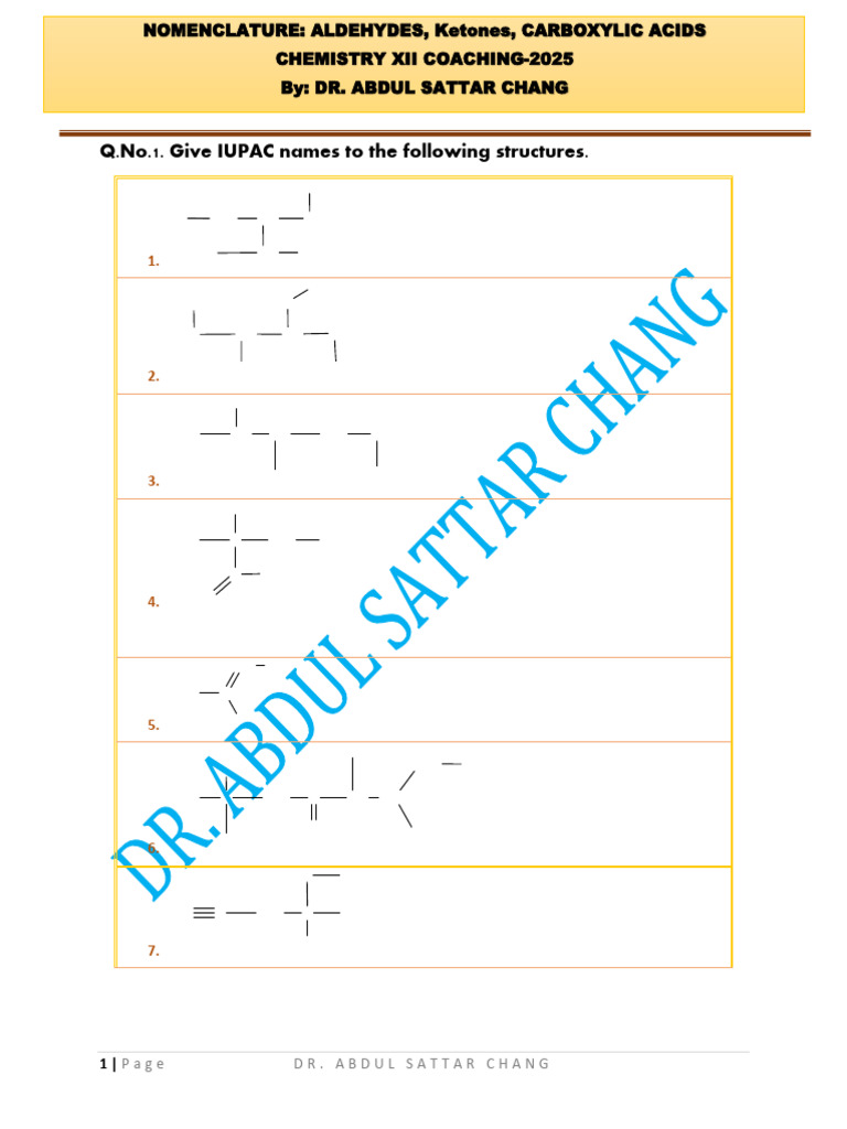 Practice Sheet Nomenclature Aldehdes, Ketones, - 251011 - 222558 | PDF ...