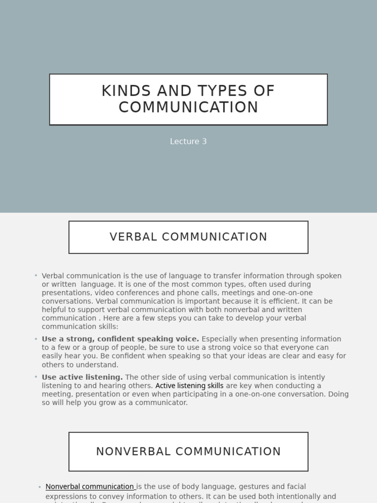 Kinds and Types of Communication Lec 3 | PDF | Communication | Body Language