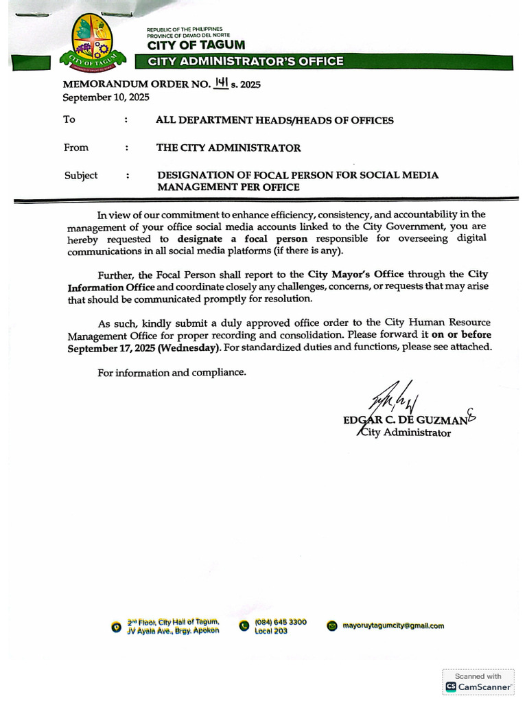 Designation of Focal Person For Social Media Management Per Office | PDF