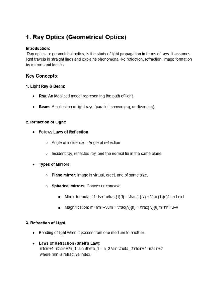 Ray Optics: Reflection, Refraction, Lenses | PDF