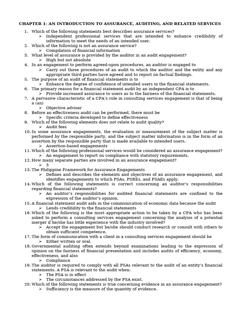 Chapter 1 - Auditing and Assurance Principles | PDF | Audit | Internal ...