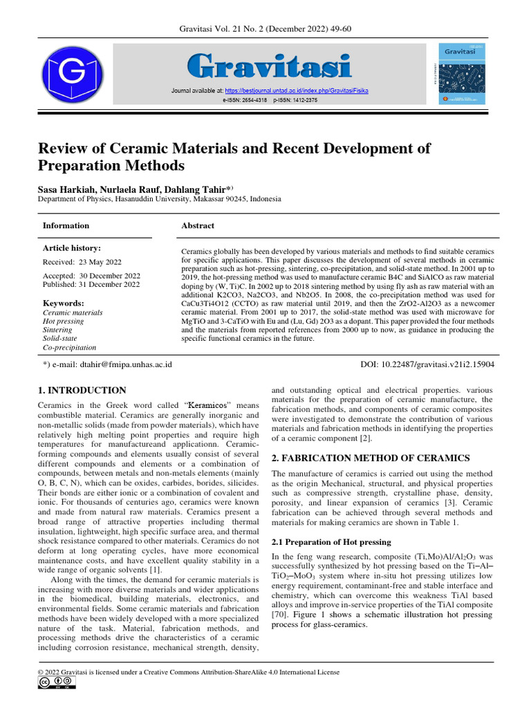 Review of Ceramic Materials and Recent D | PDF | Sintering | Ceramics