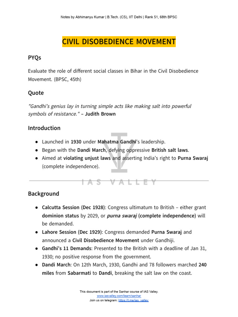 Civil Disobedience Movement | PDF | British Raj | Mahatma Gandhi