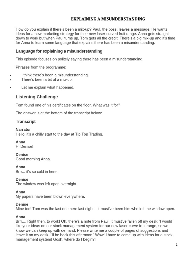 9-Explaining A Misunderstanding | PDF