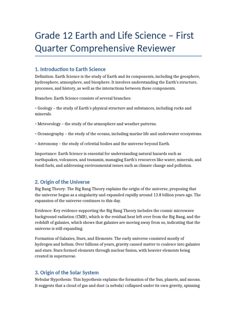 Grade 12 Earth and Life Science Comprehensive Reviewer | PDF | Planets ...