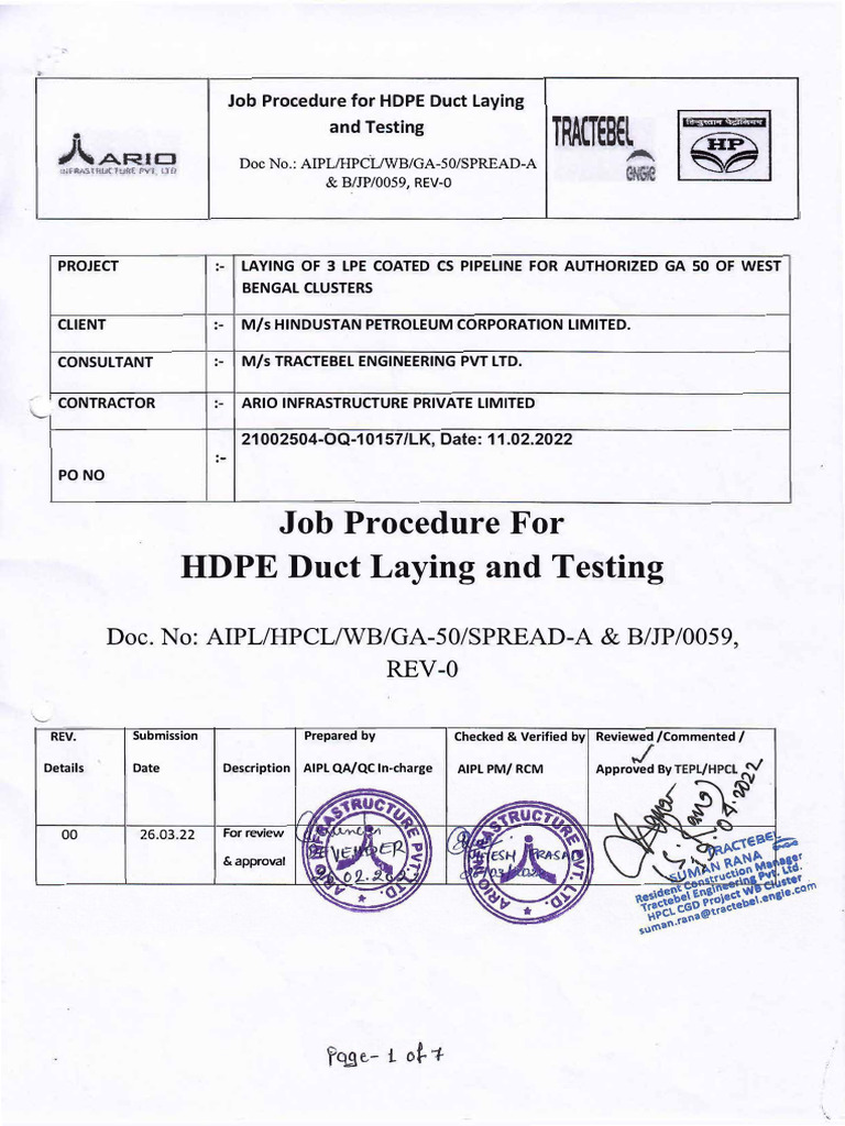 HOPE Duct Laying and Testing Procedure | PDF | Duct (Flow) | Mechanical ...