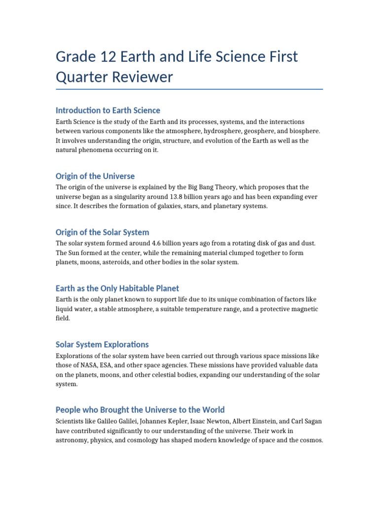 Earth and Life Science Grade 12 Quarter 1 Reviewer With Birthstones ...