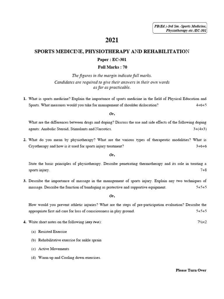 Question Paper - Ec-301 - Sports Medicine - Physiotherapy and ...
