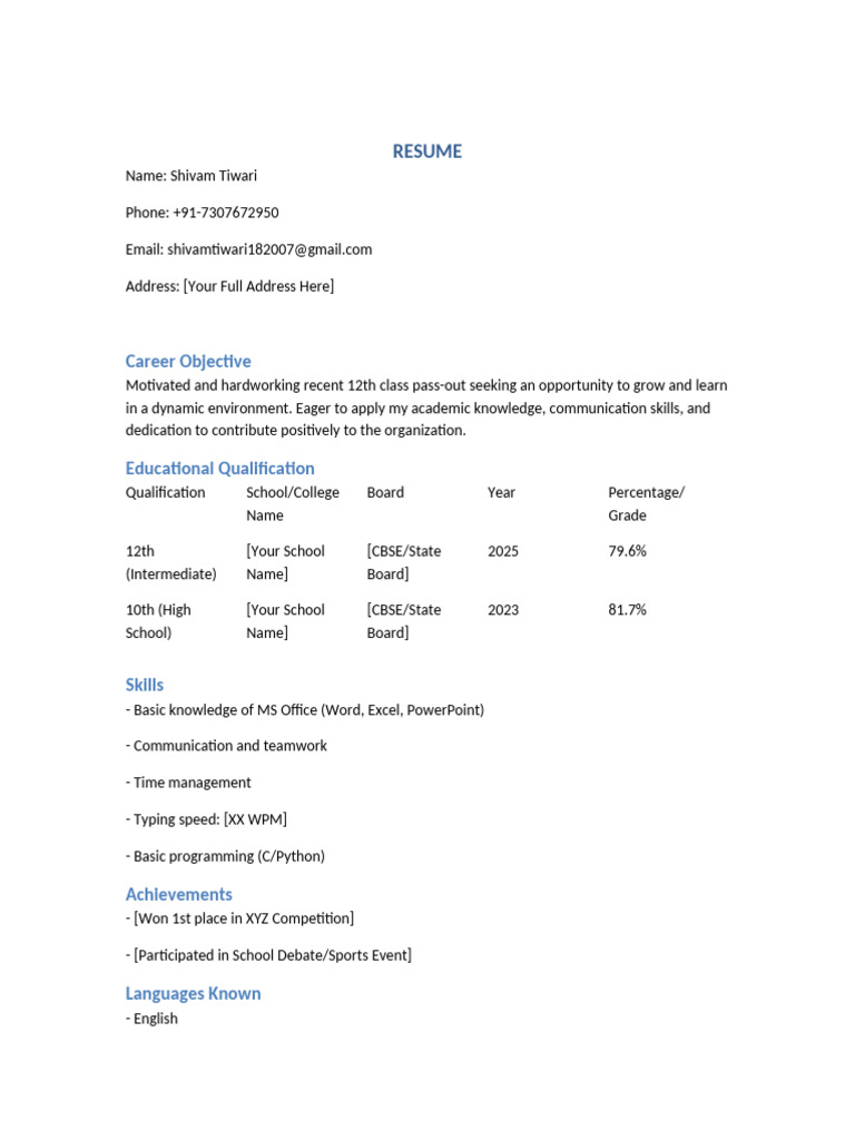 Shivam Tiwari Resume | PDF