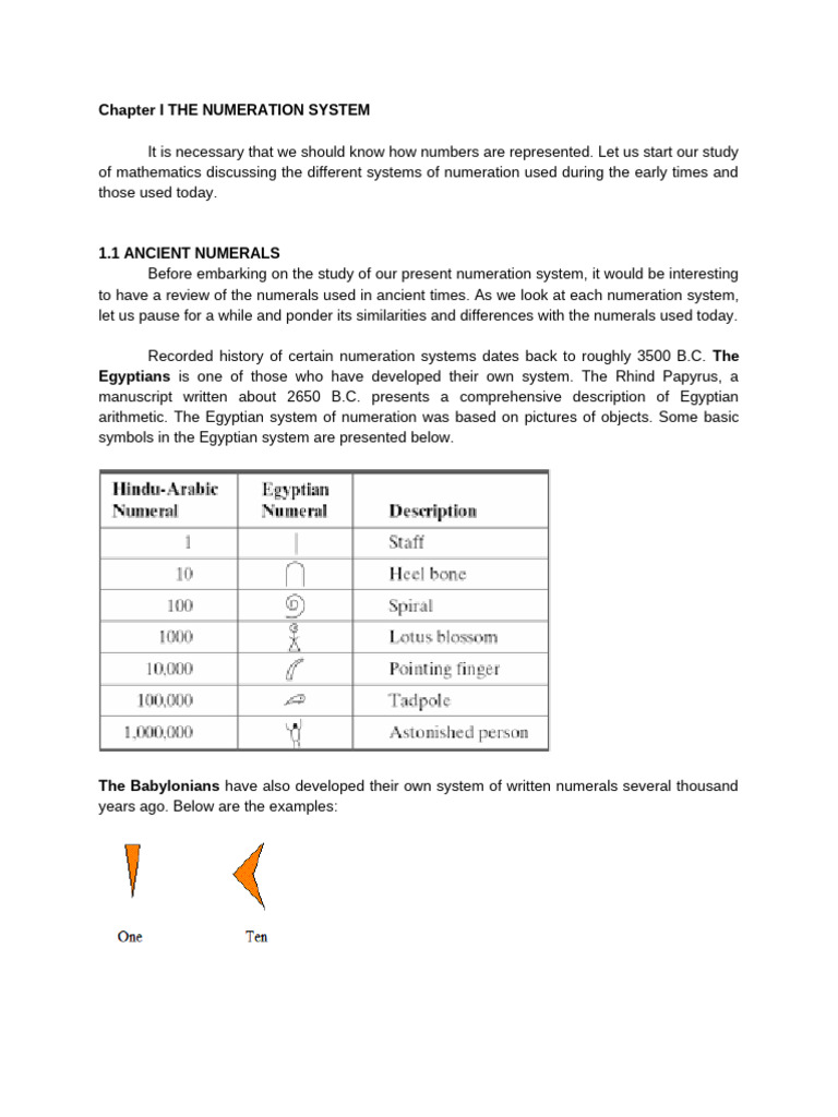 Chapter I The Ancient Numeration System | PDF | Numbers | Decimal