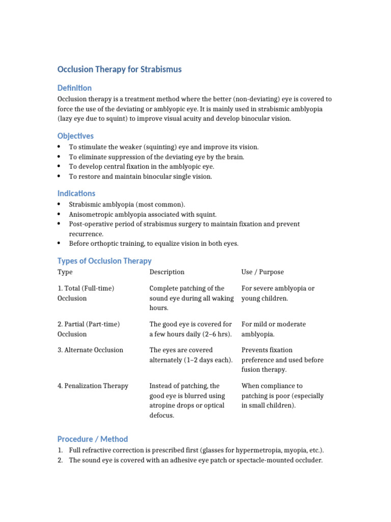 Occlusion Therapy for Amblyopia Treatment | PDF | Light | Vision