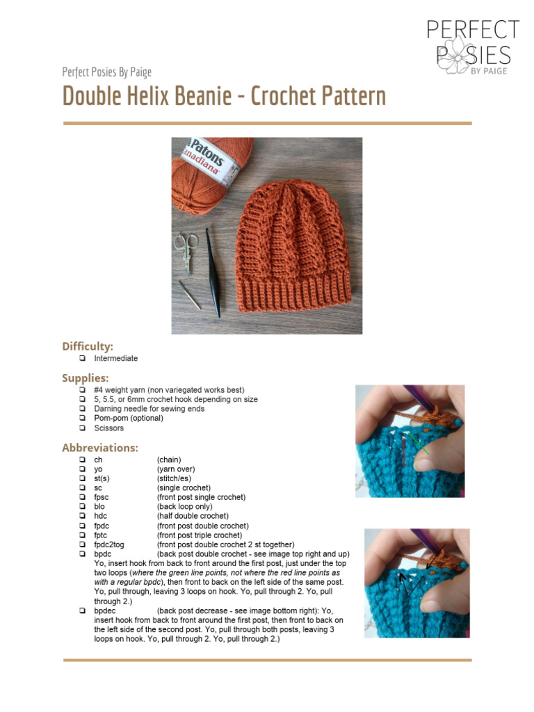 Double Helix Beanie - Crochet Pattern | PDF | Crochet | Needlework