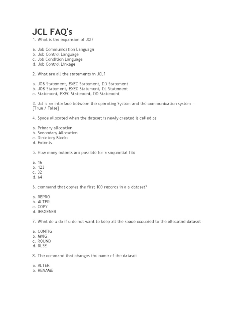 Jcl Faq Pdf System Software Digital Technology