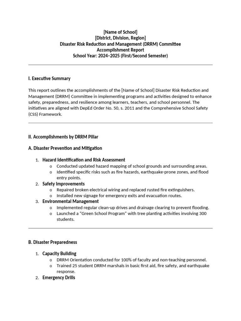 Accomplishment Report DRRM | PDF | Emergency Management | Disaster Risk Reduction