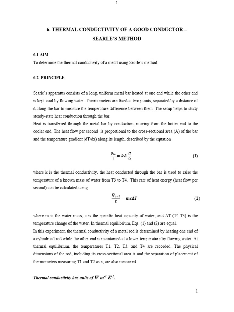 Searle's Method for Thermal Conductivity | PDF | Heat | Thermal Conduction